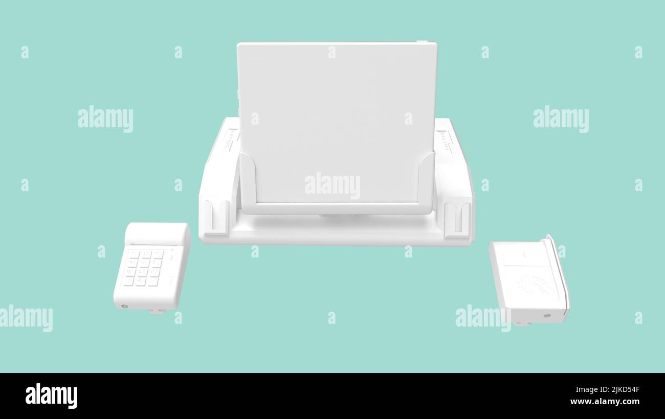 3D rendering of a pos terminal payment cash register digital display ...