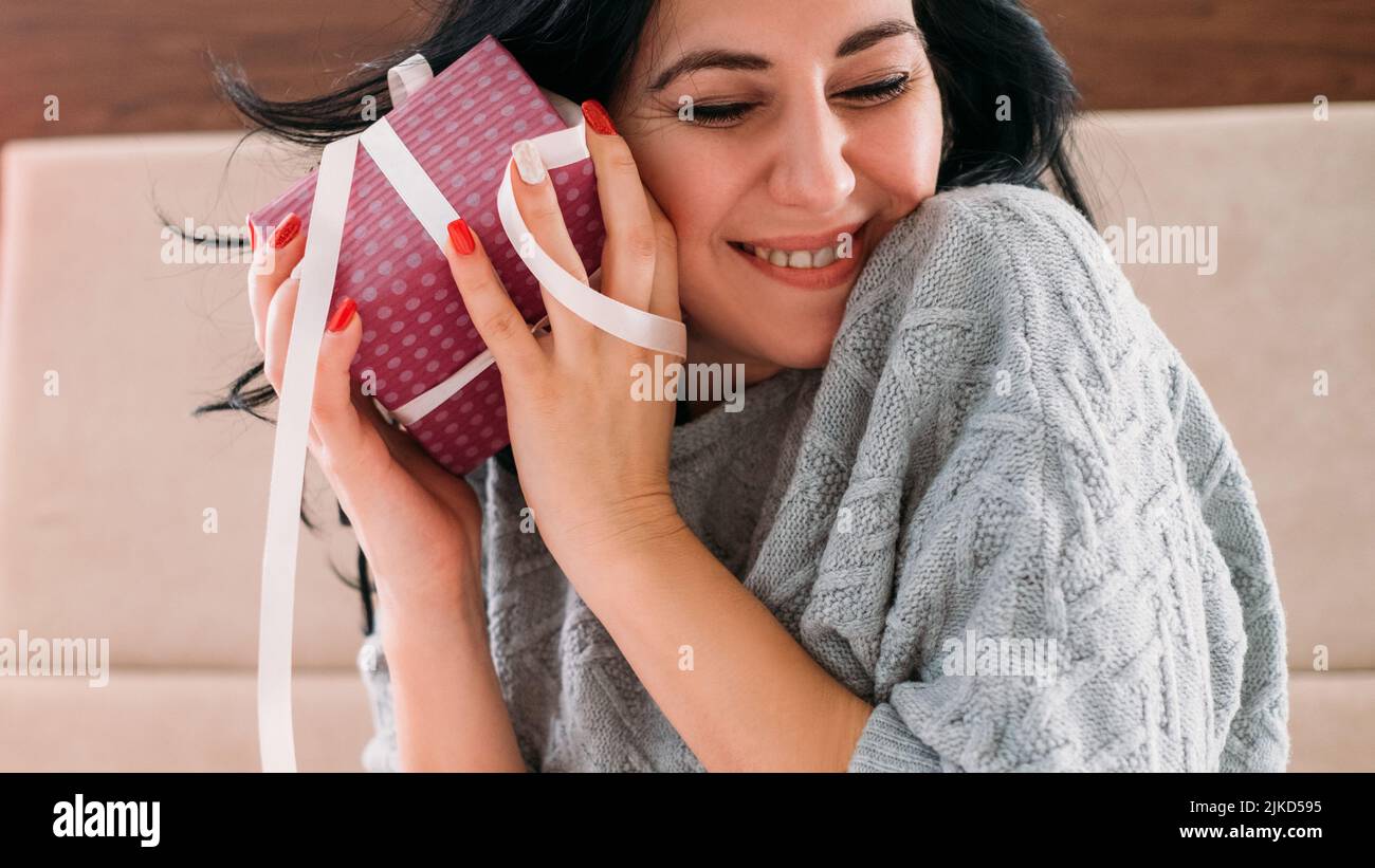 romantic birthday surprise woman happy present Stock Photo - Alamy
