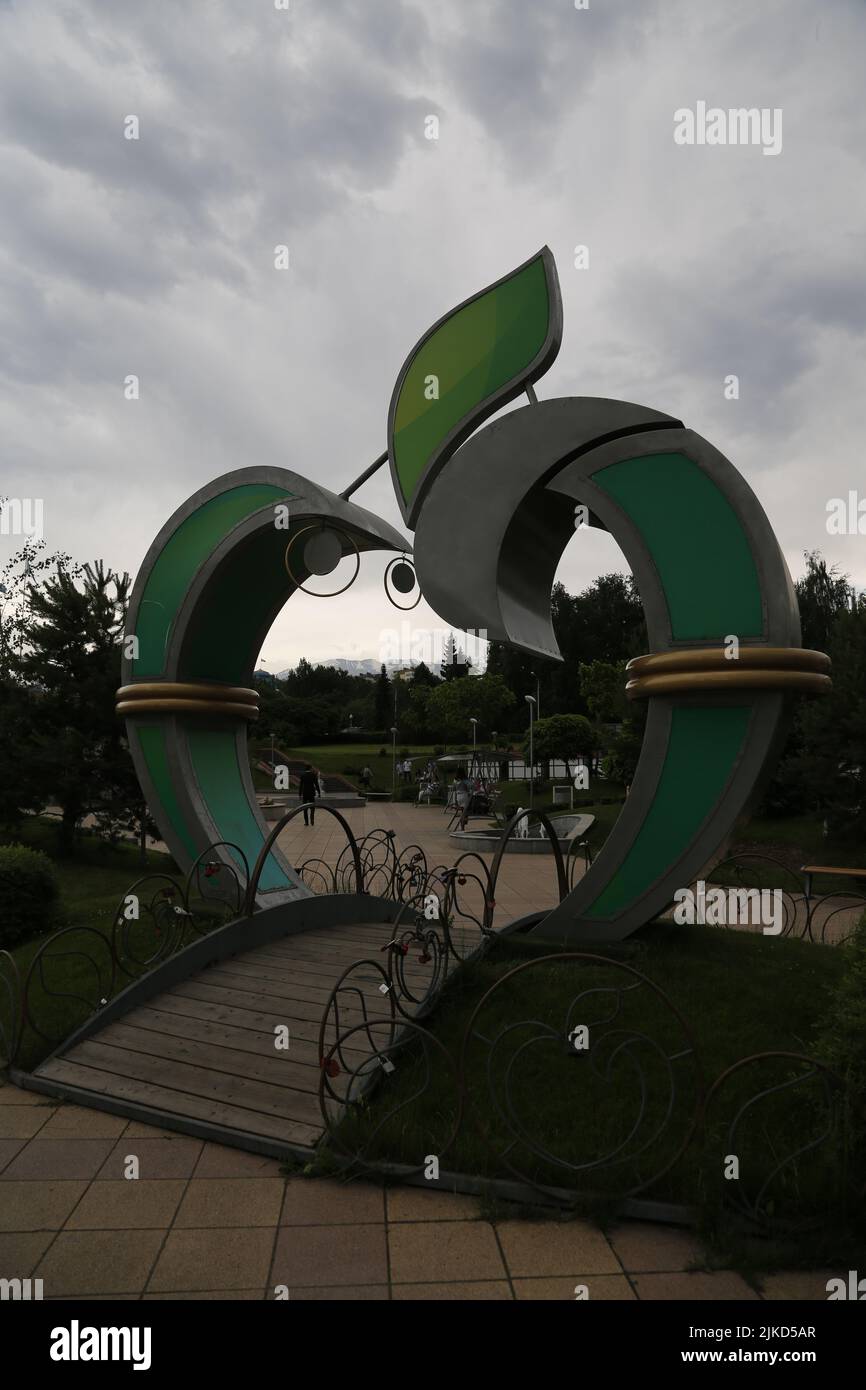 Apple symbol of Almaty in a park in the center of Almaty, Kazakhstan ...