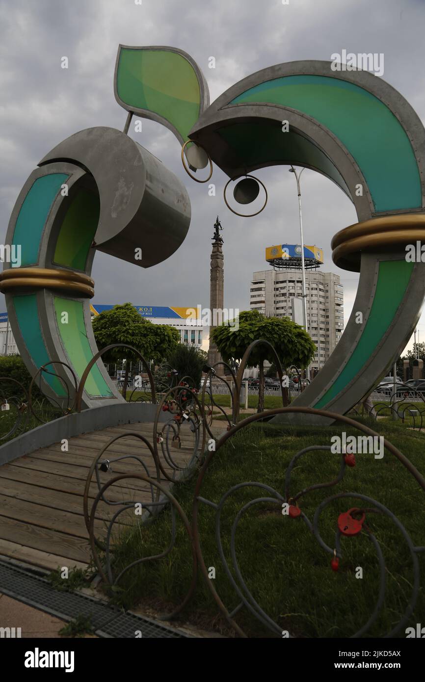 Apple symbol of Almaty in a park in the center of Almaty, Kazakhstan ...