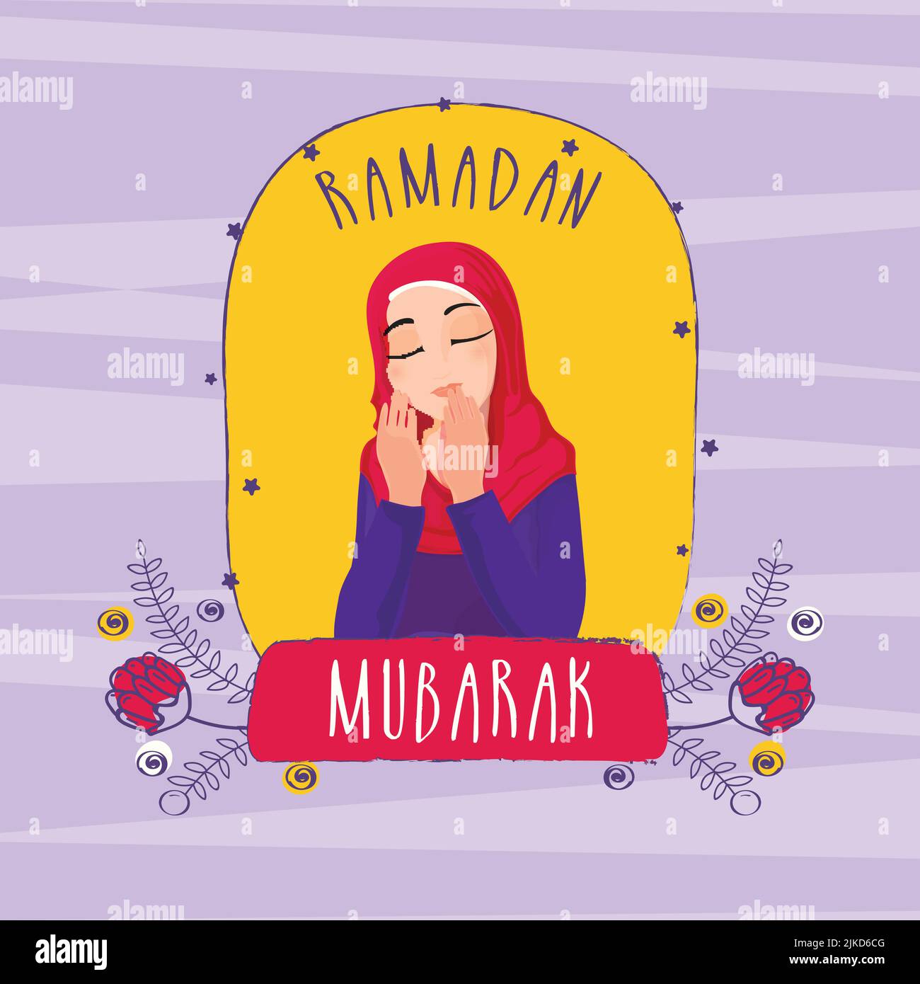 Ramadan Mubarak Font With Islamic Young Woman Offering Namaz (Prayer ...