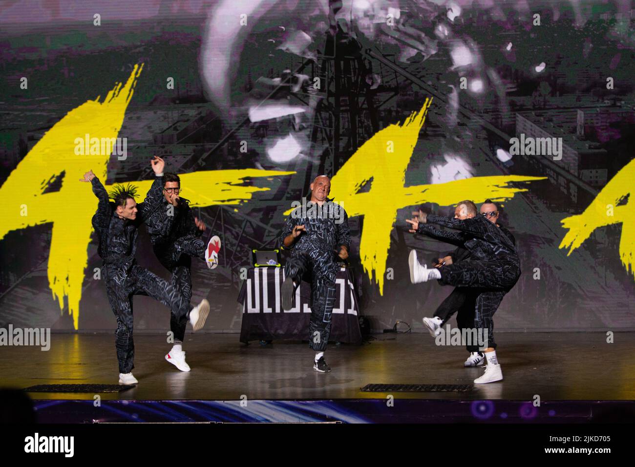 ODESSA, UKRAINE August 14 2019: Famous Ukrainiat band MOZGI and singer POTAP. Artist performs ...