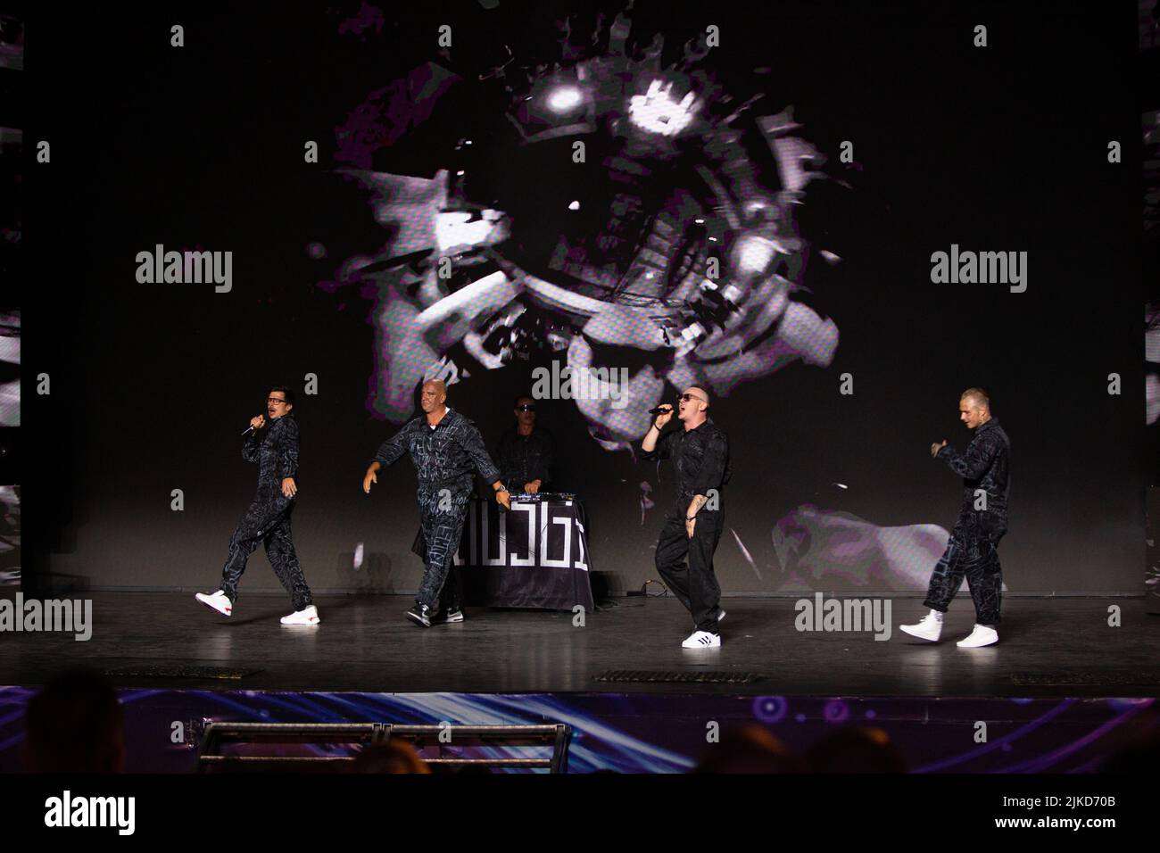 ODESSA, UKRAINE August 14 2019: Famous Ukrainiat band MOZGI and singer POTAP. Artist performs ...