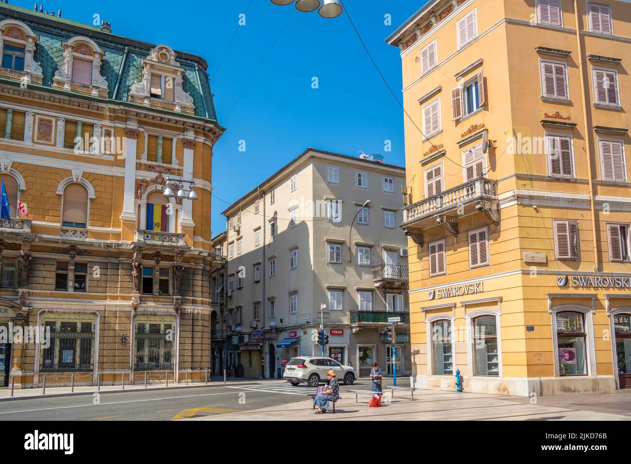 View of public library 'Palača Modello' and other ornate architecture ...