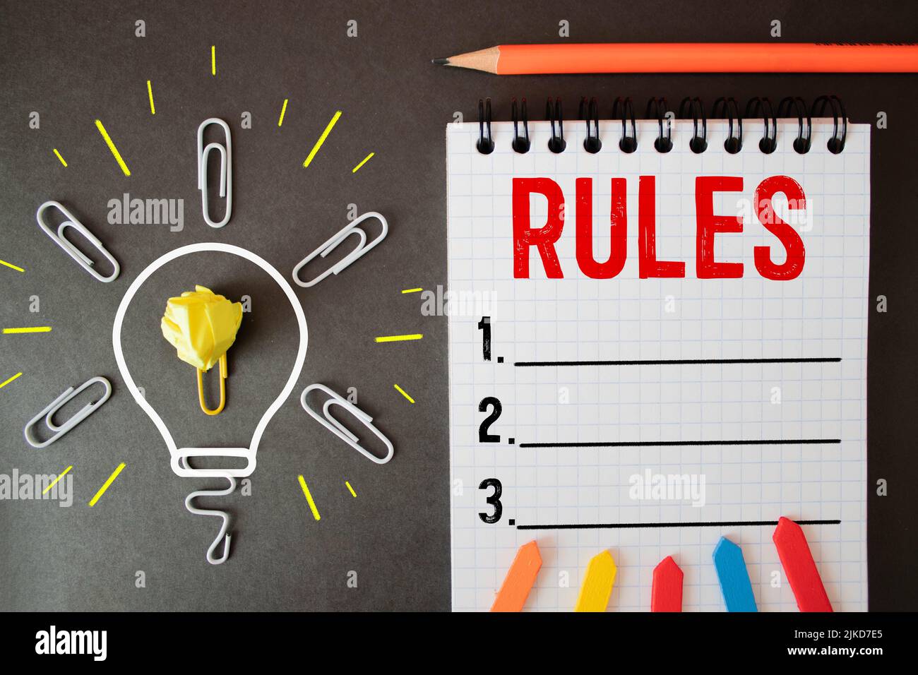 Rules List written on the blackboard with hand holding white chalk ...