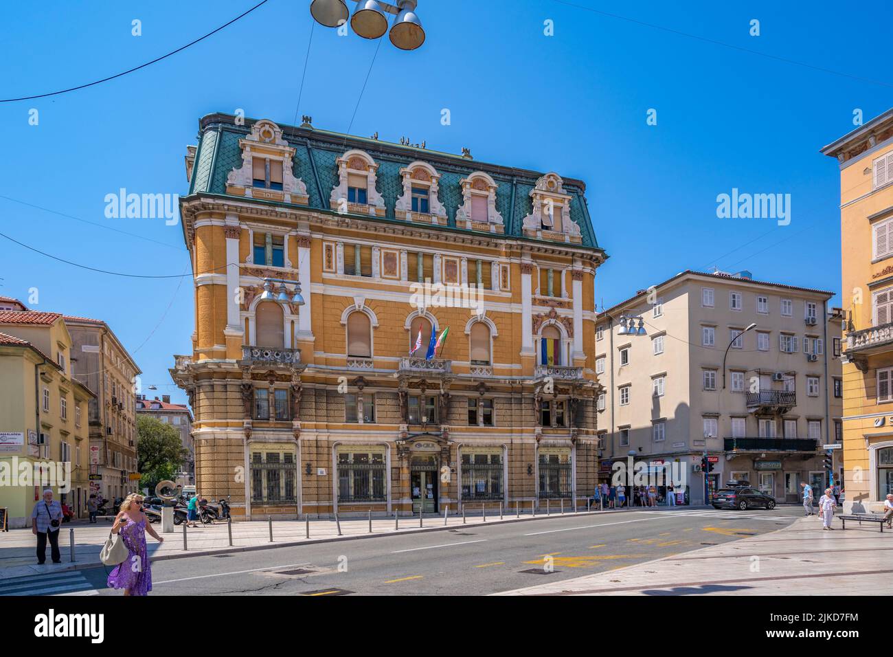View of public library 'Palača Modello' and other ornate architecture ...