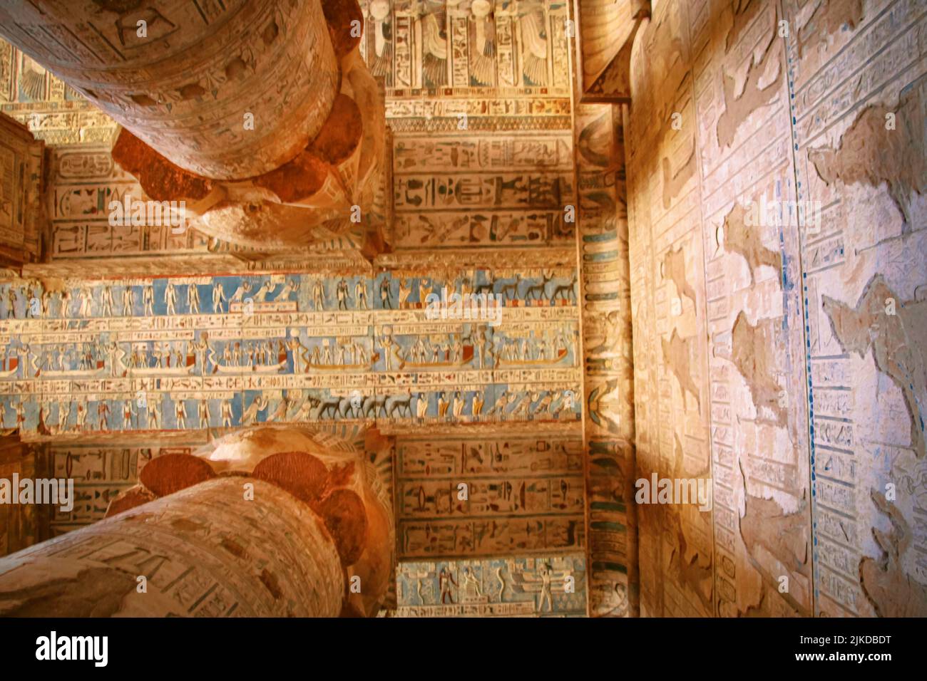 The ruins of the beautiful ancient temple of Dendera or Hathor, Egypt ...