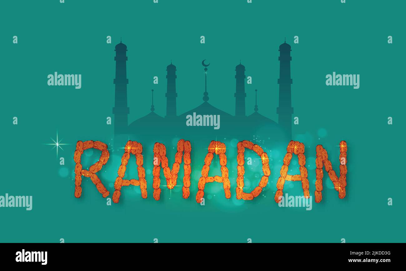 Ramadan Font Made By Dates Fruit With Lights Effect And Silhouette ...