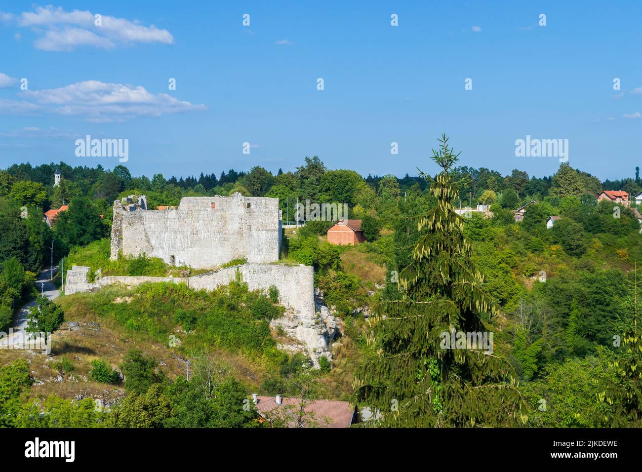 Old city Slunj fortress, famous medieval castle in Croatia Stock Photo ...