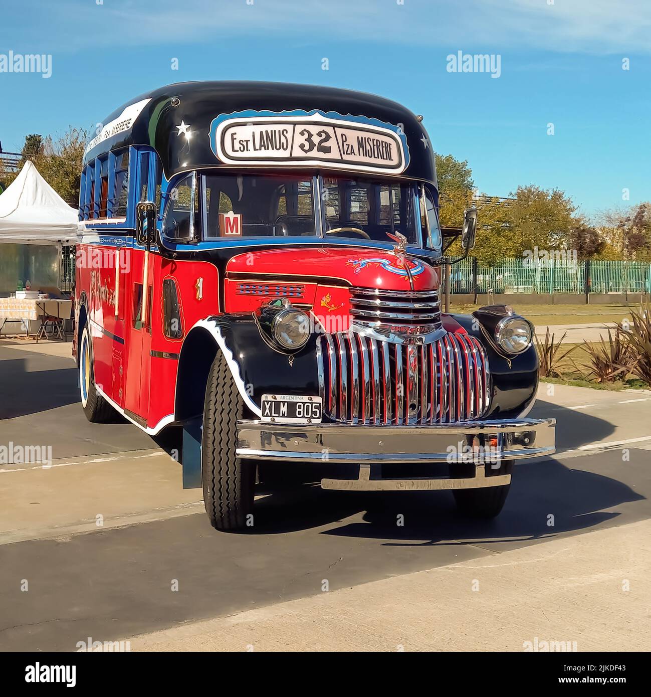 old red Chevrolet 1946 bus for public passenger transport in Buenos ...