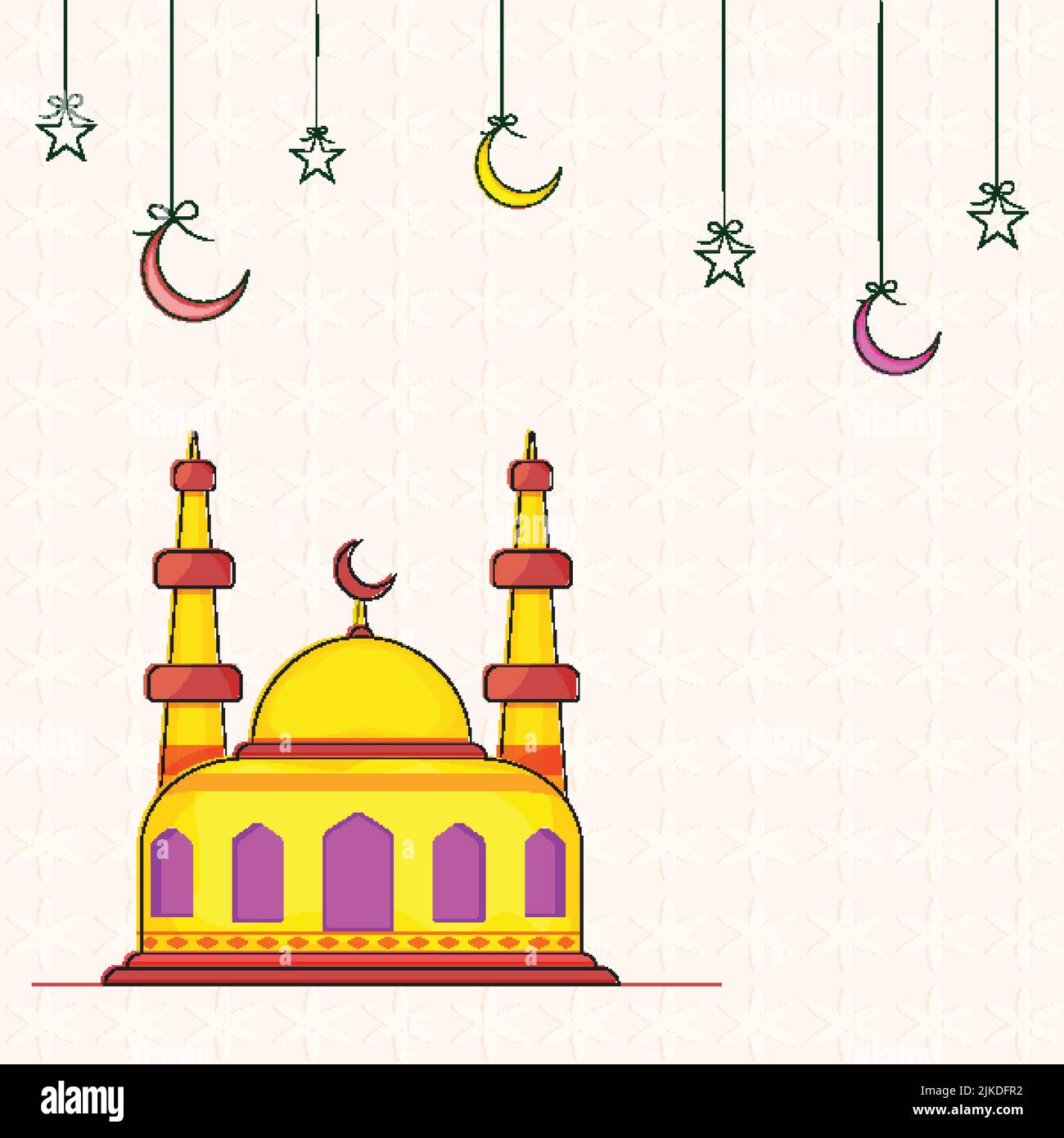 Colorful Mosque Illustration With Crescent Moon, Stars Hang And Copy ...