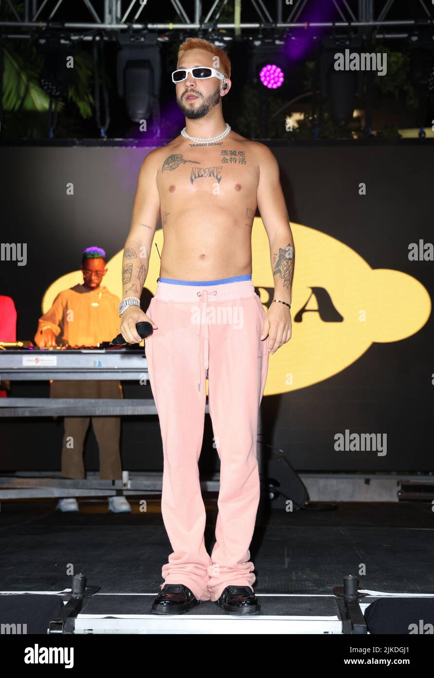 MIAMI, FL - JULY 31: Recording artist MORA performs during Vibra Urbana ...