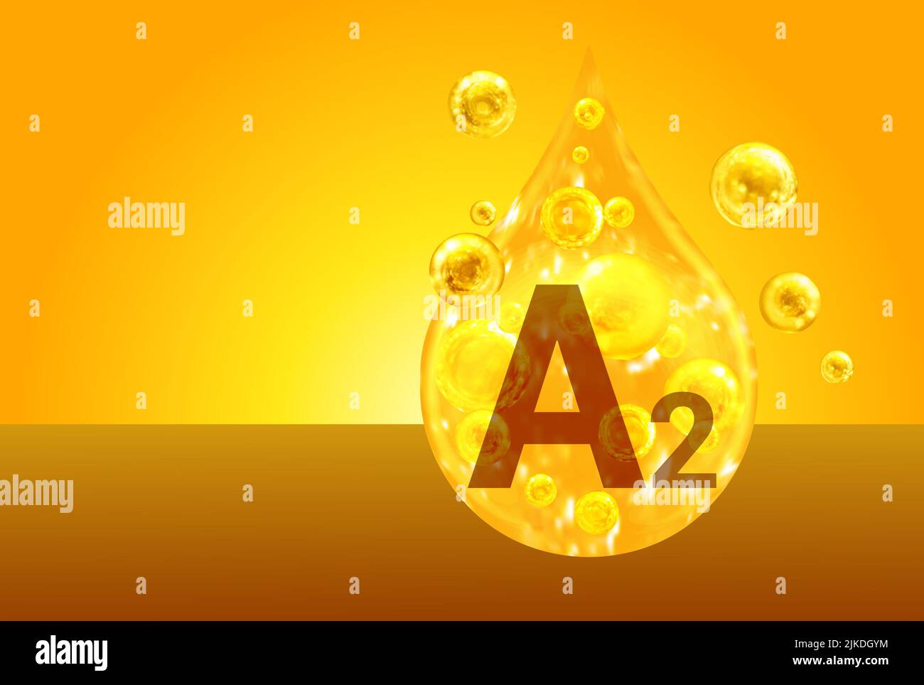 Vitamin A2. Golden drops with oxygen bubbles. Health concept Stock ...