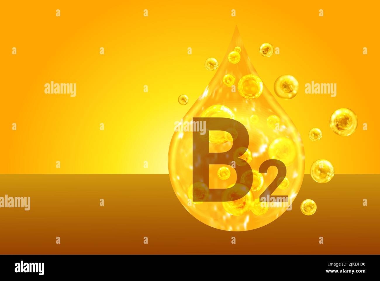 Vitamin B2. Golden drops with oxygen bubbles. Health concept Stock ...