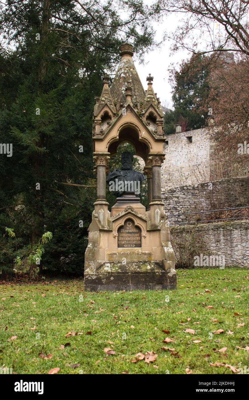 Braunfels, Germany - December 9, 2020: Bust of a Kaiser in a small park ...