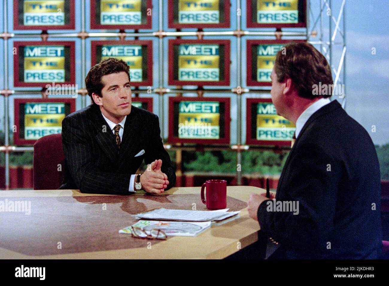 John F. Kennedy Jr, left, son of the late US president, discusses his political journal "George ...