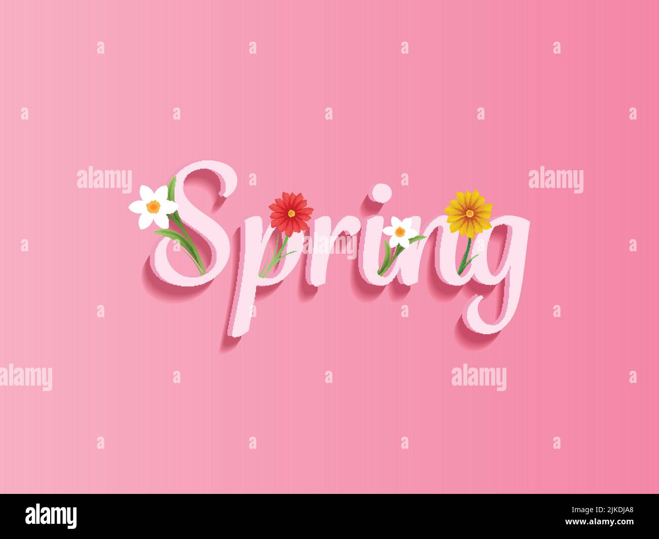 Spring Font Decorated With Flowers On Pink Background Stock Vector ...
