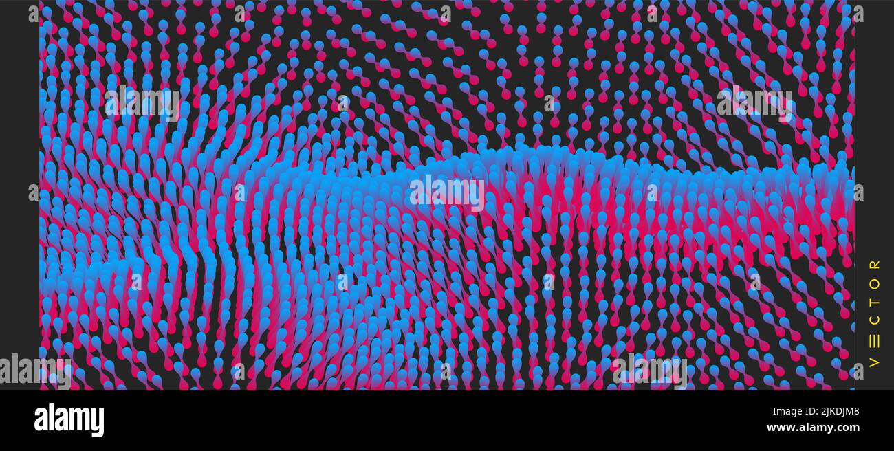 Wavy surface with dynamic effect. Molecular abstract background. Layer ...
