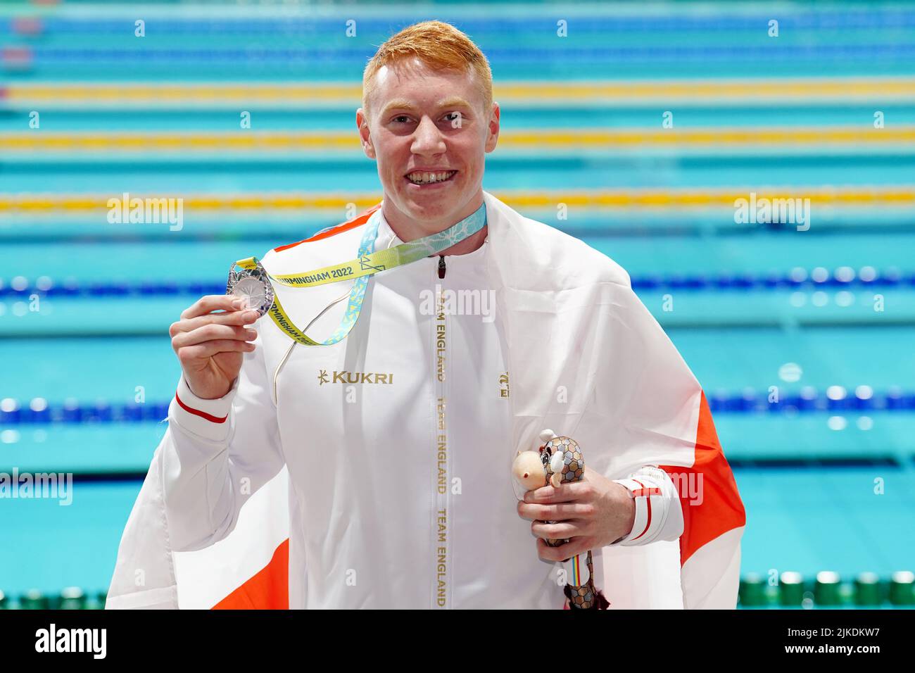 England’s Tom Dean with his Silver Medal after the Men’s 100m Freestyle ...