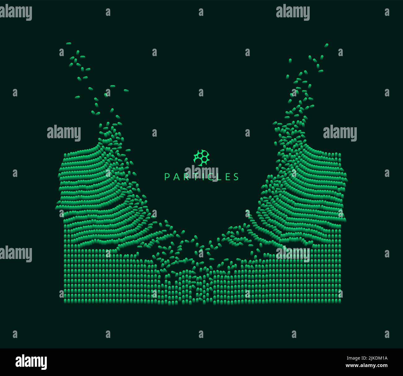 Array with dynamic emitted particles. Water splash imitation. Modern ...
