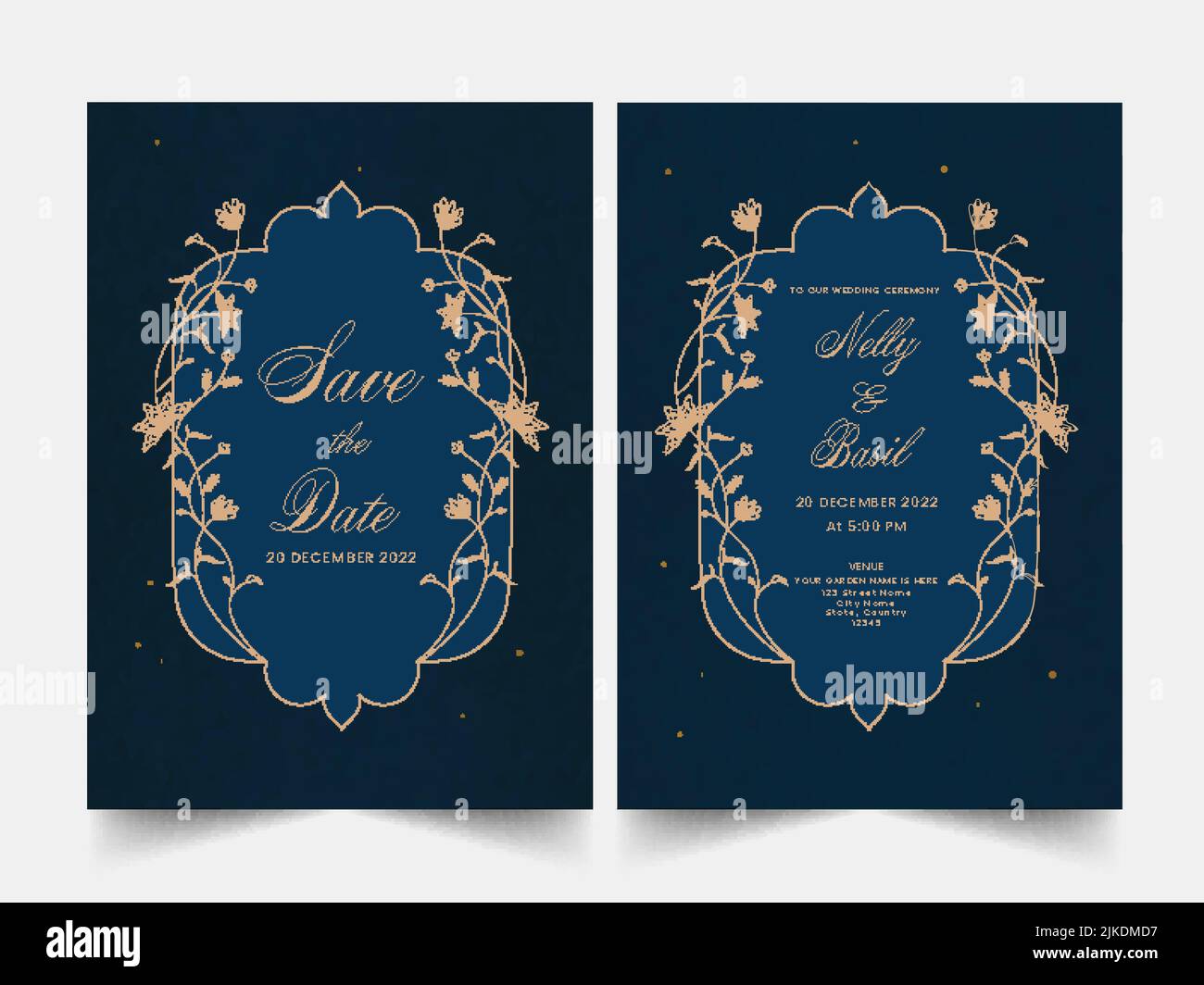 Floral Wedding Invitation Card Template In Blue Color And Event Details ...