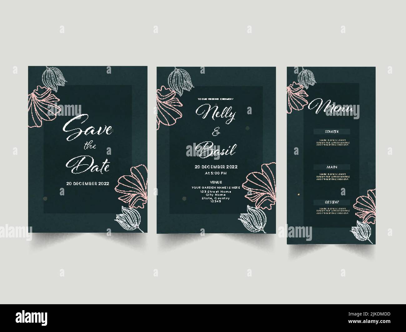 Wedding Invitation Card As Save The Date, Menu Template Layout And ...