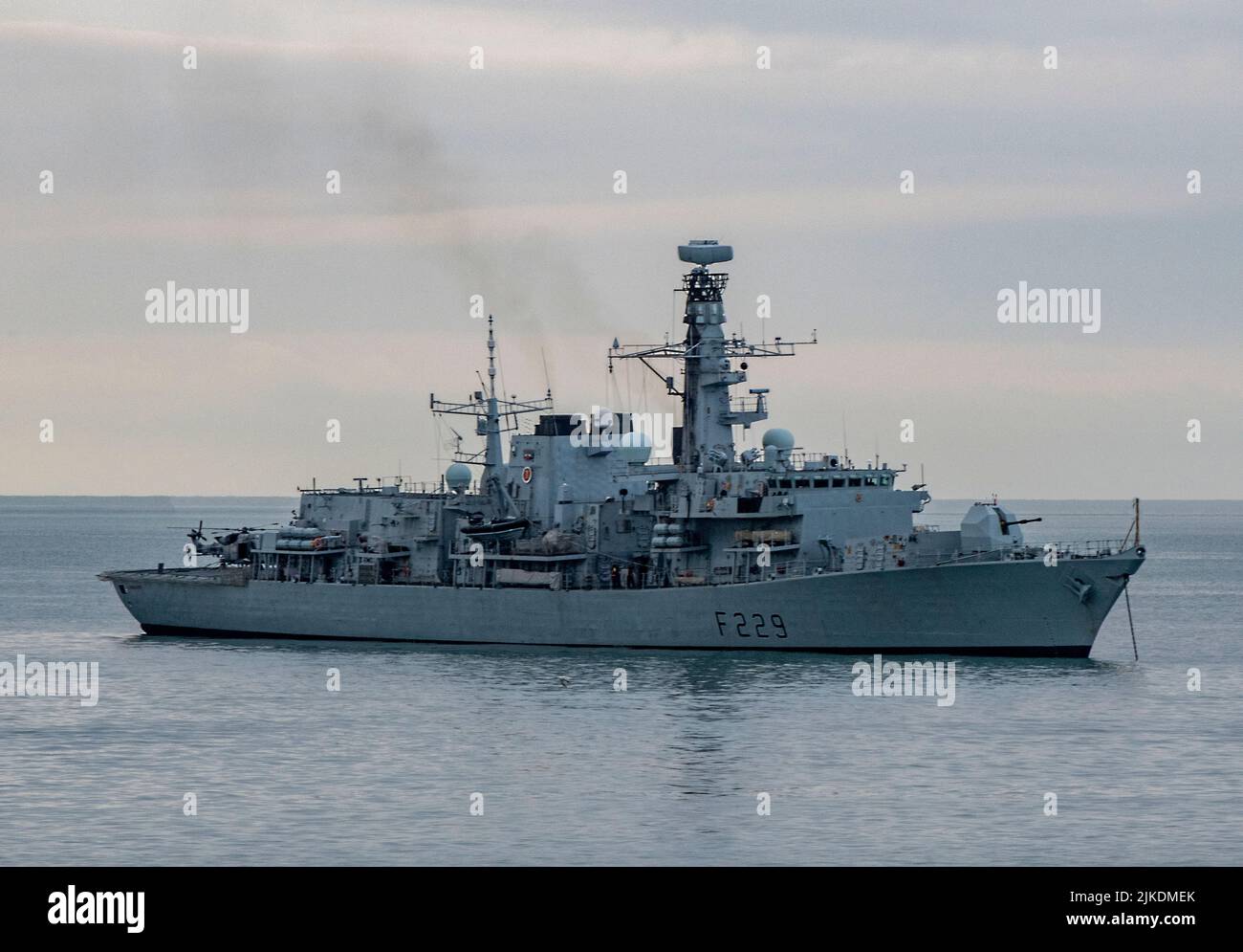hms lancaster at anchor in the solent awaiting entry into harbour at ...