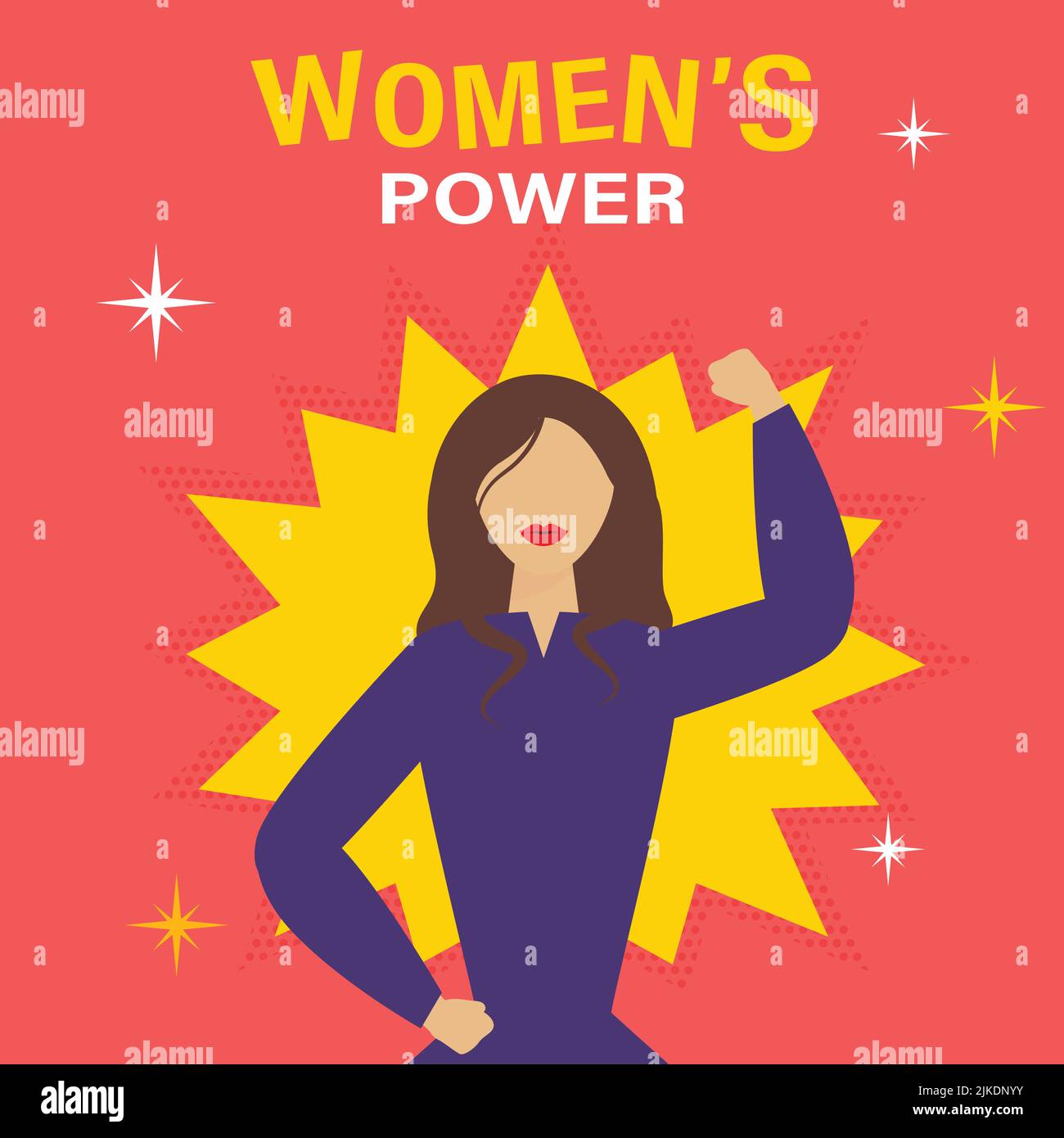 Women's Power Concept With Cartoon Strong Young Girl On Yellow And ...