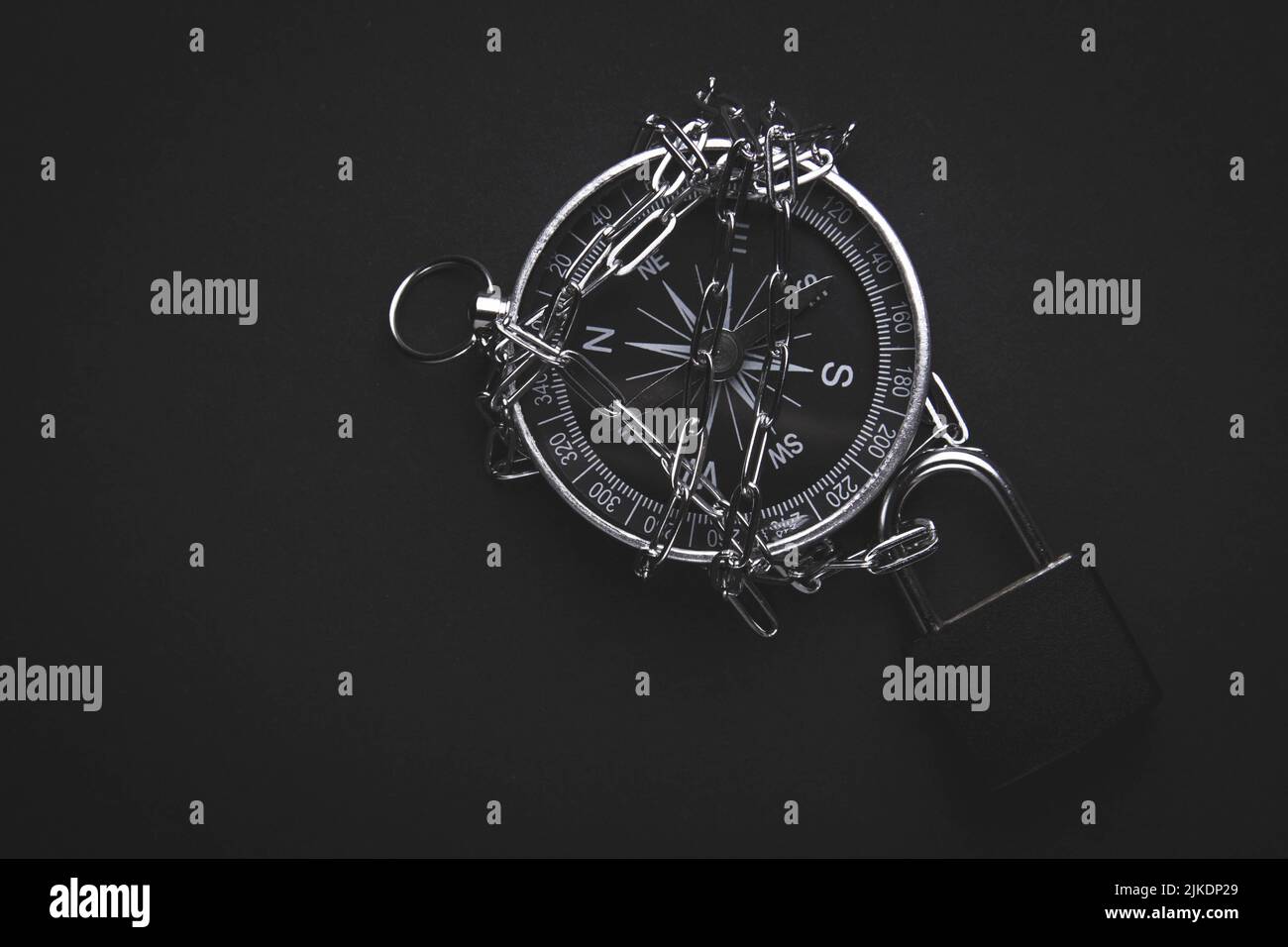 Compass and lock. Travel ban. Restriction of movement. Closed borders ...