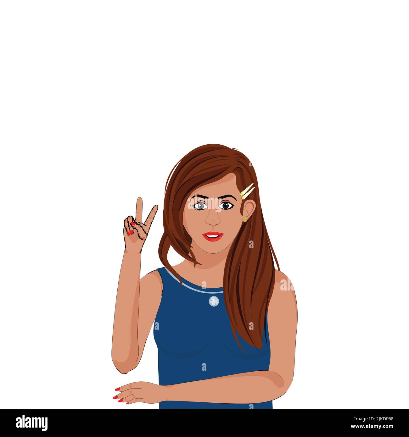 Beautiful Young Lady Showing Peace Symbol On White Background Stock ...