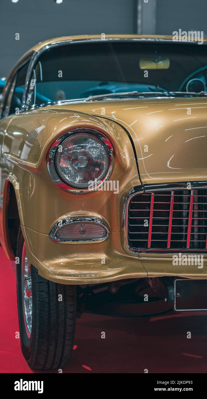 Classic car headlights close-up. The concept of a poster on the wall ...