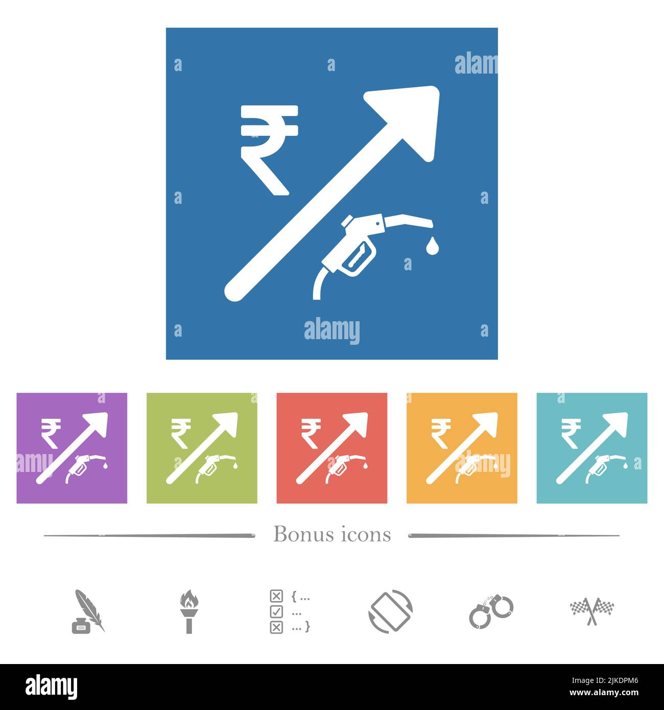 Rising fuel Indian Rupee prices flat white icons in square backgrounds ...