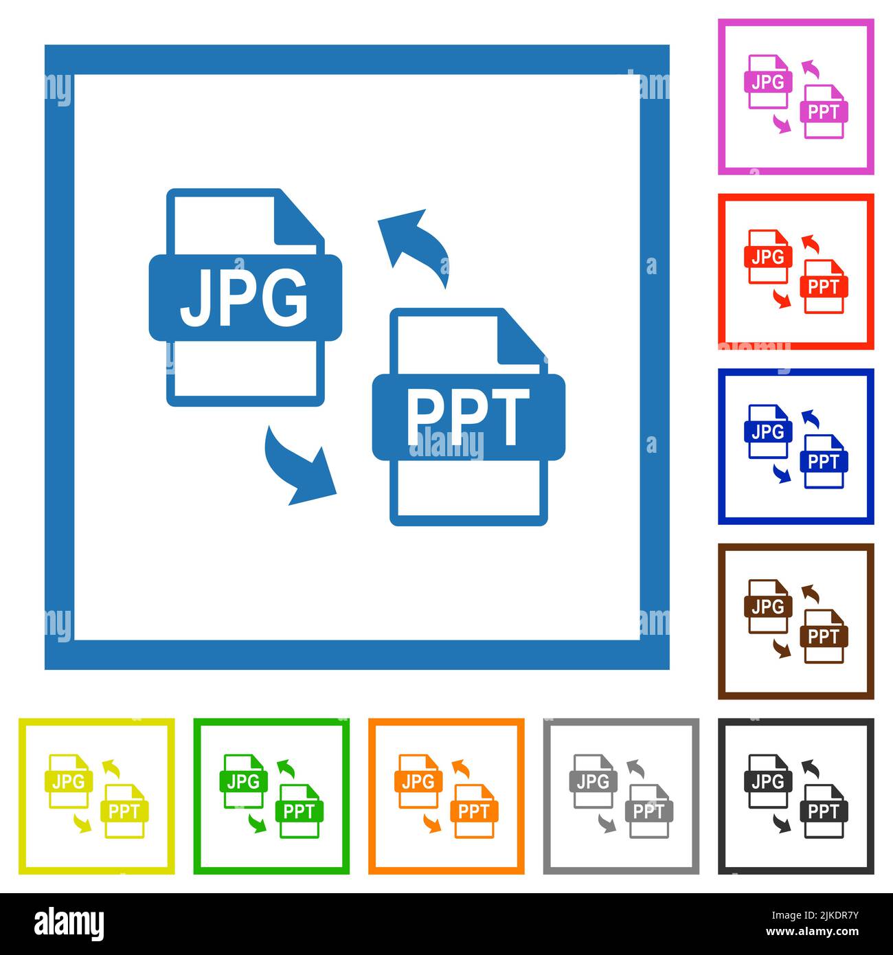 JPG PPT file conversion flat color icons in square frames on white ...