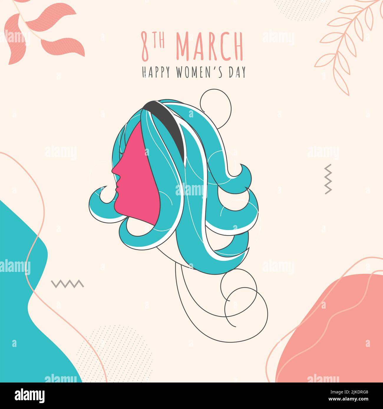 Happy Women's Day Concept With Faceless Female Face And Leaves Stem On ...