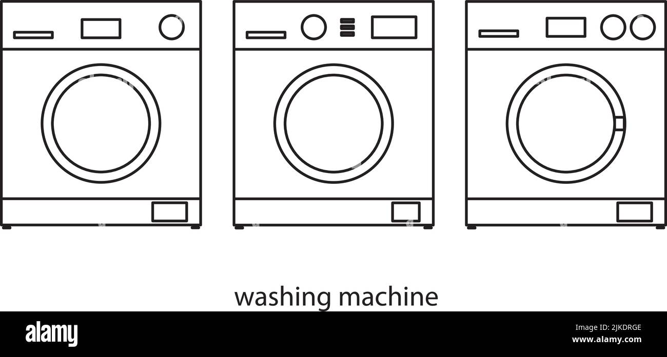 Drawings of washing machines in black lines on a white background Stock ...