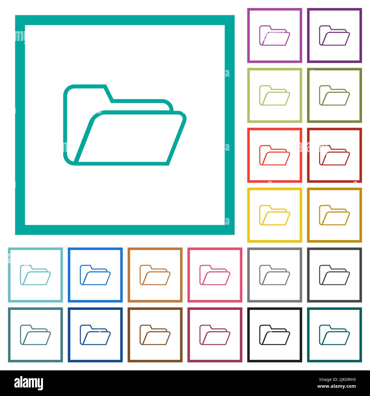 Folder Open Outline Flat Color Icons With Quadrant Frames On White Background Stock Vector Image
