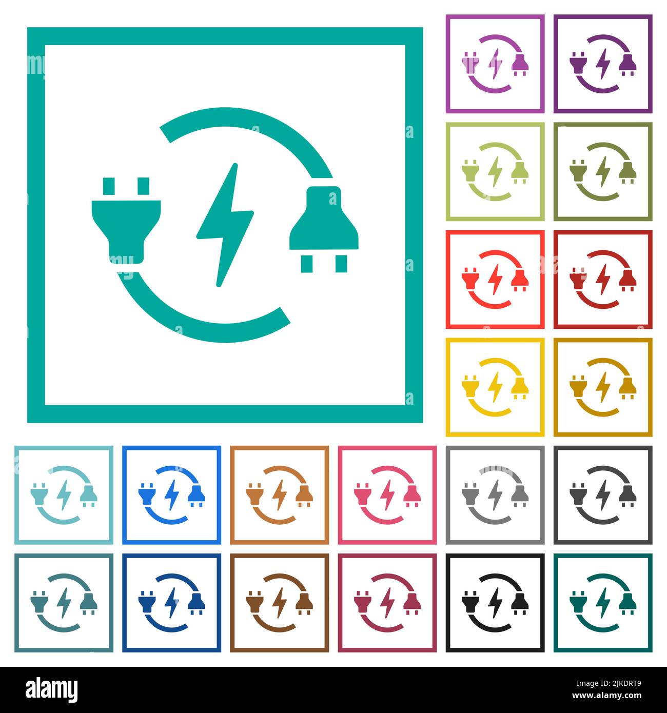 Electrical circuit with plug and cord flat color icons with quadrant ...