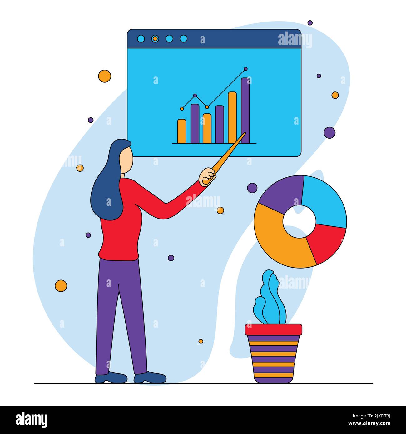 Businesswoman Presenting Infographic Chart With Pie Chart, Plant Pot On ...