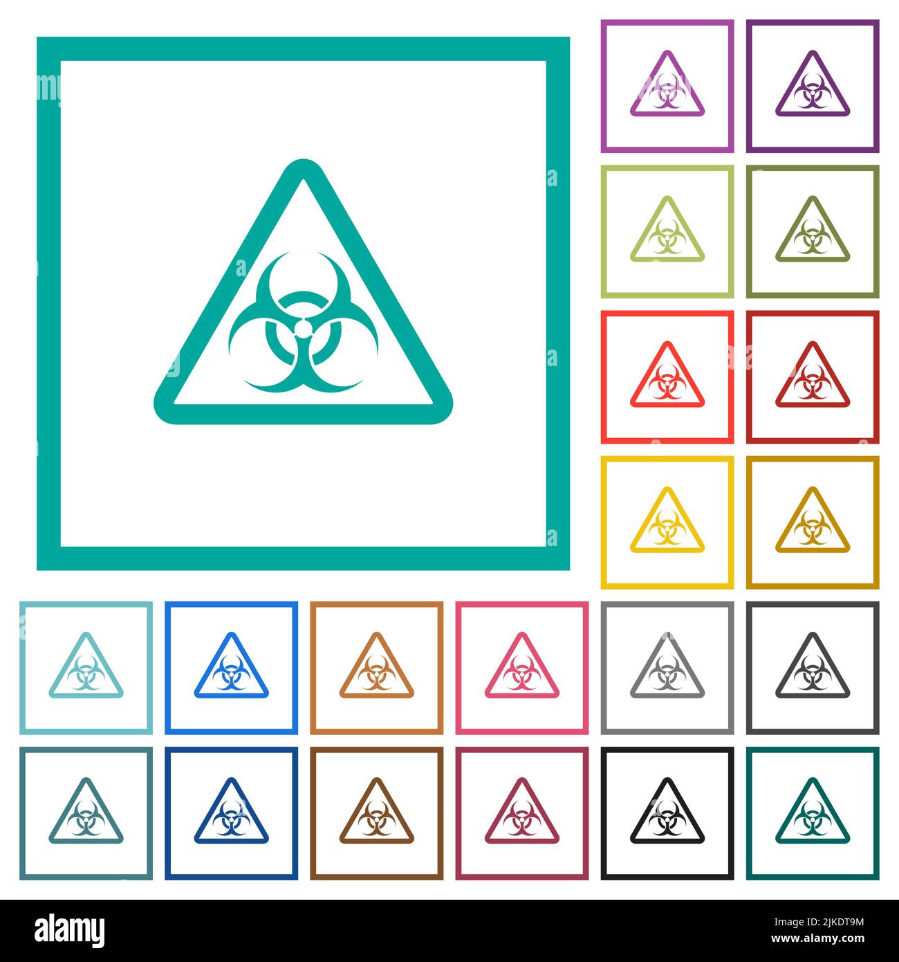 Biohazard warning flat color icons with quadrant frames on white ...