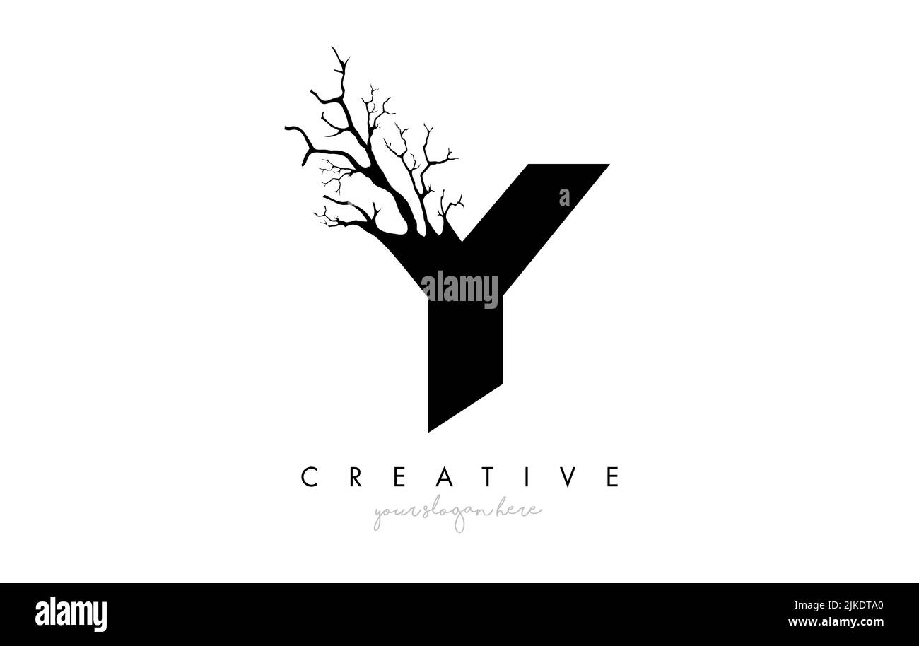 Letter Y Design Logo with Creative Tree Branch. Y Letter Tree Icon Logo ...