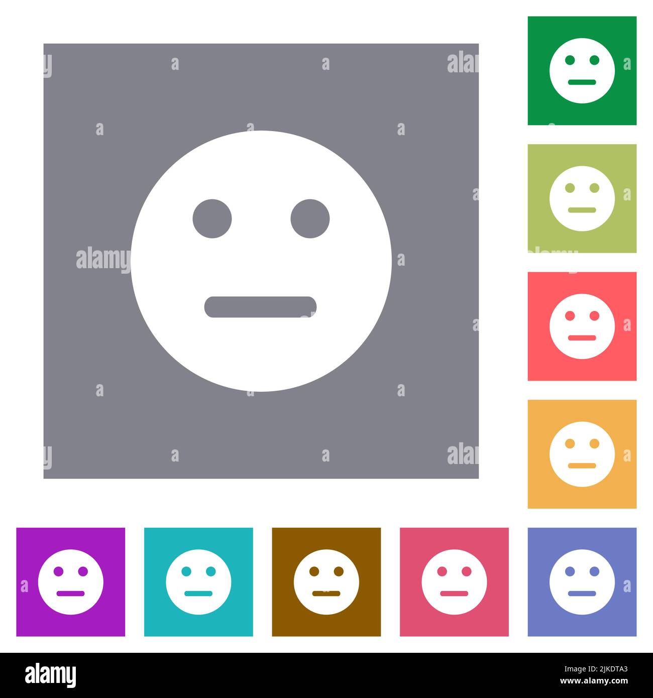 Neutral emoticon solid flat icons on simple color square backgrounds ...