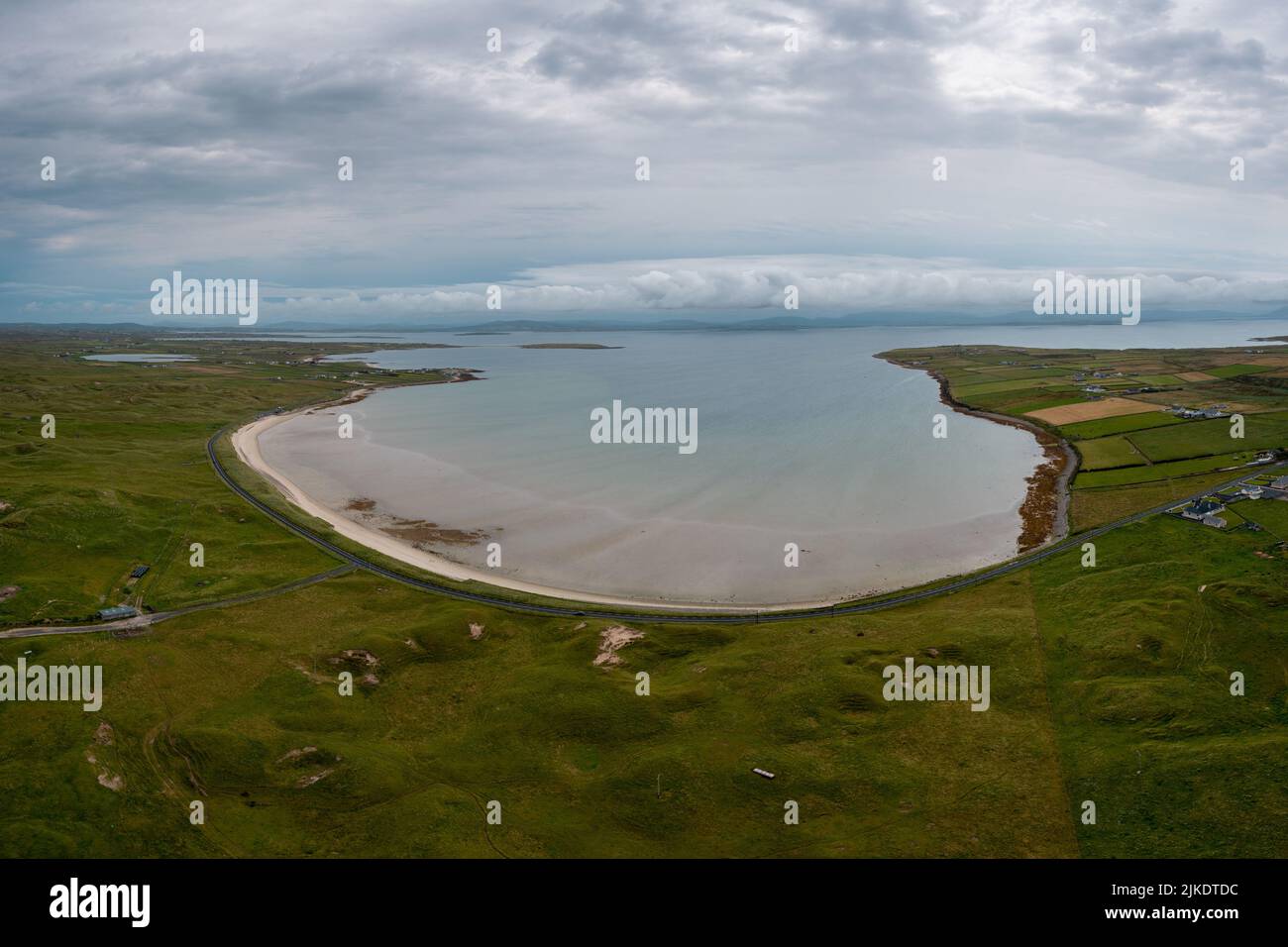 Drone panorama of Elly Bay Beach on the Mullet Peninsula of Ireland at ...