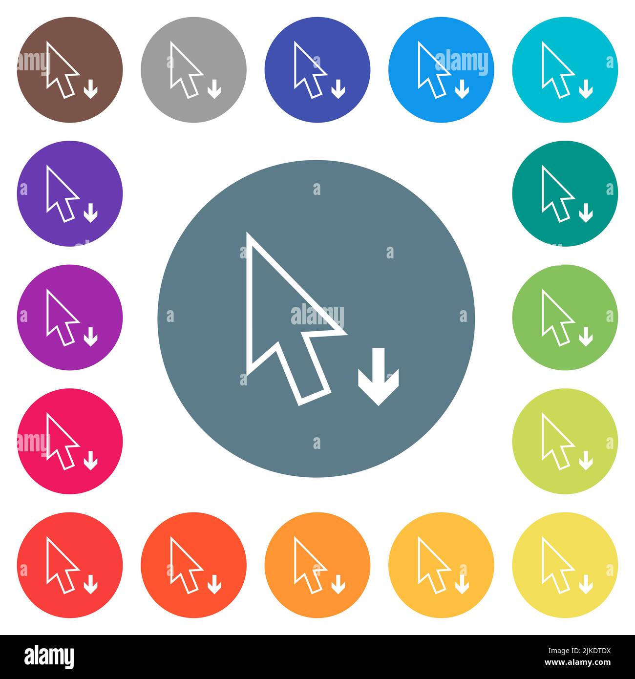 Arrow cursor down outline flat white icons on round color backgrounds ...