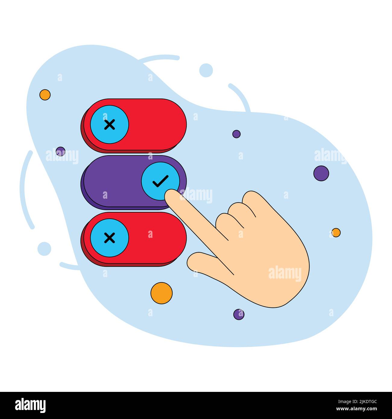 Hand Touching Slider Buttons On Blue And White Background Stock Vector ...