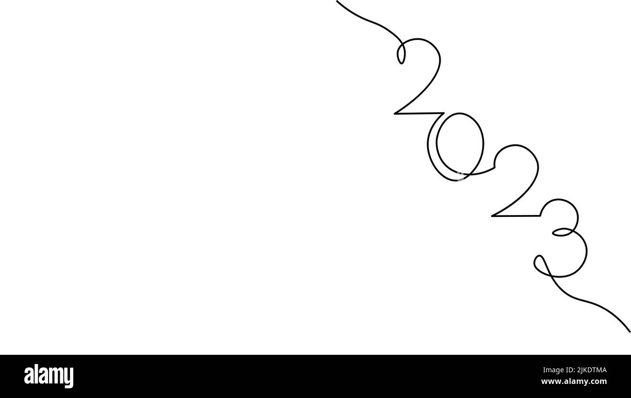 2023 New Year single continuous line art. Holiday greeting card ...