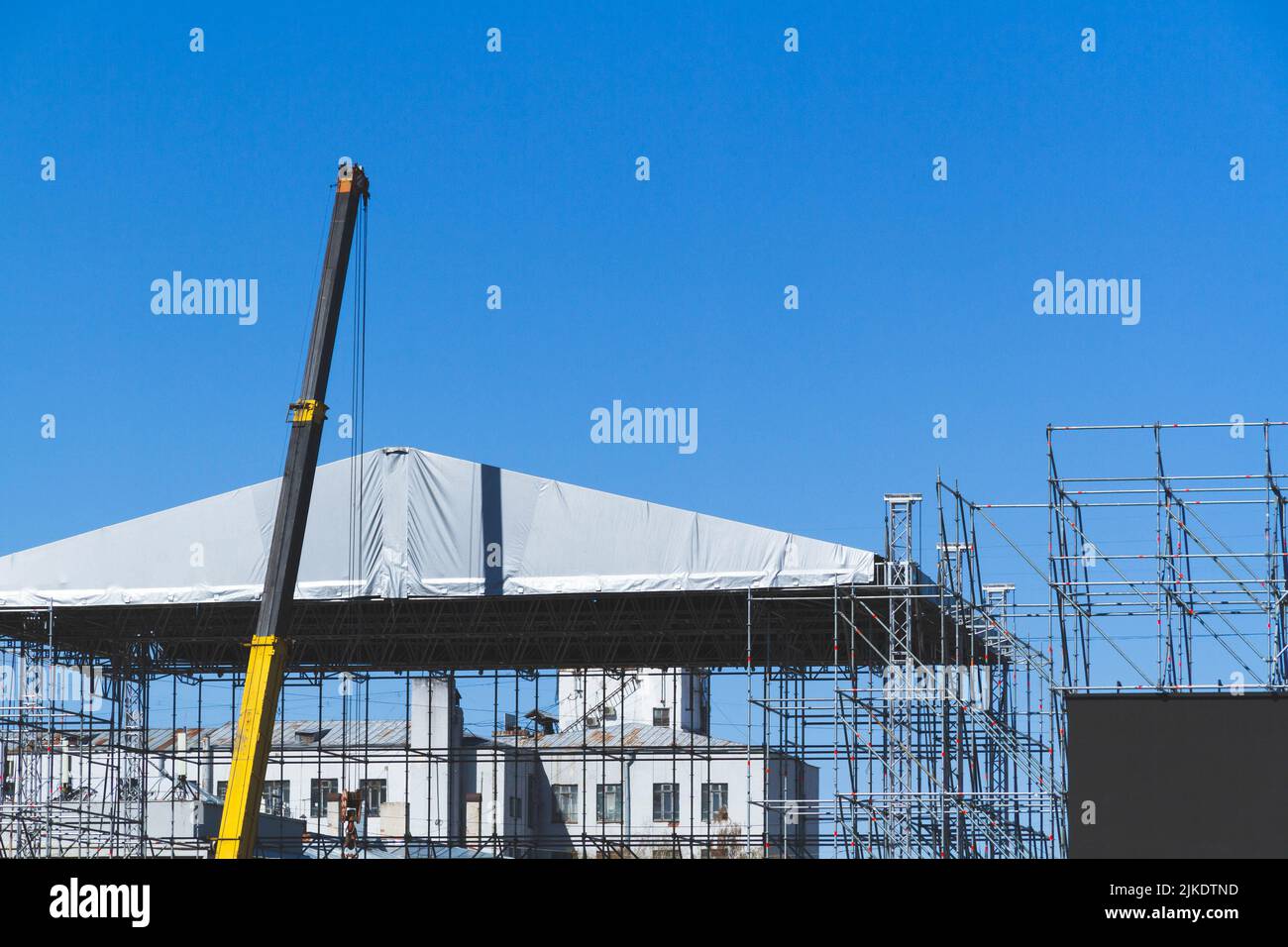 Lifting crane. Construction of high structures. Rise to height ...