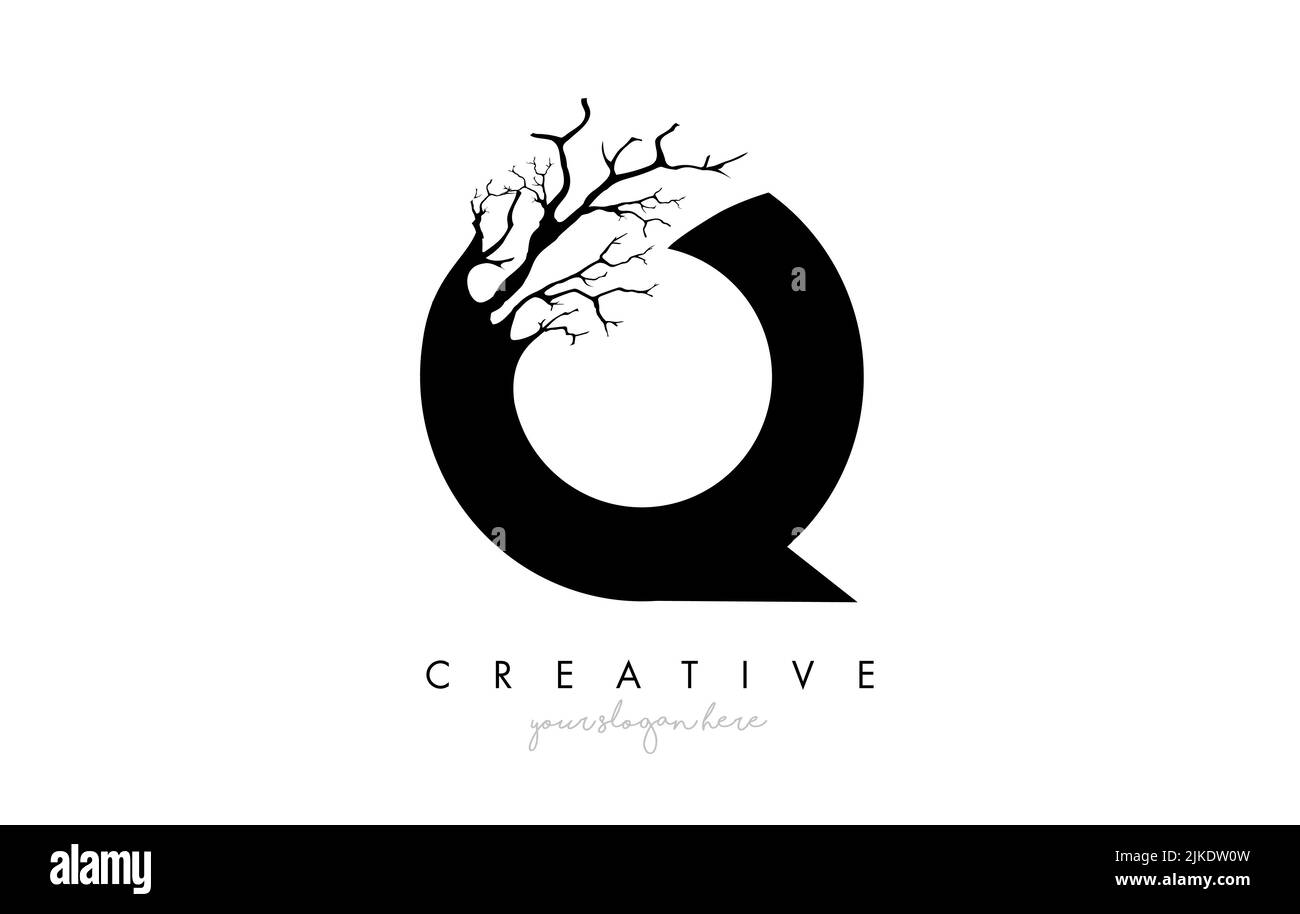 Letter Q Design Logo with Creative Tree Branch. Q Letter Tree Icon Logo ...