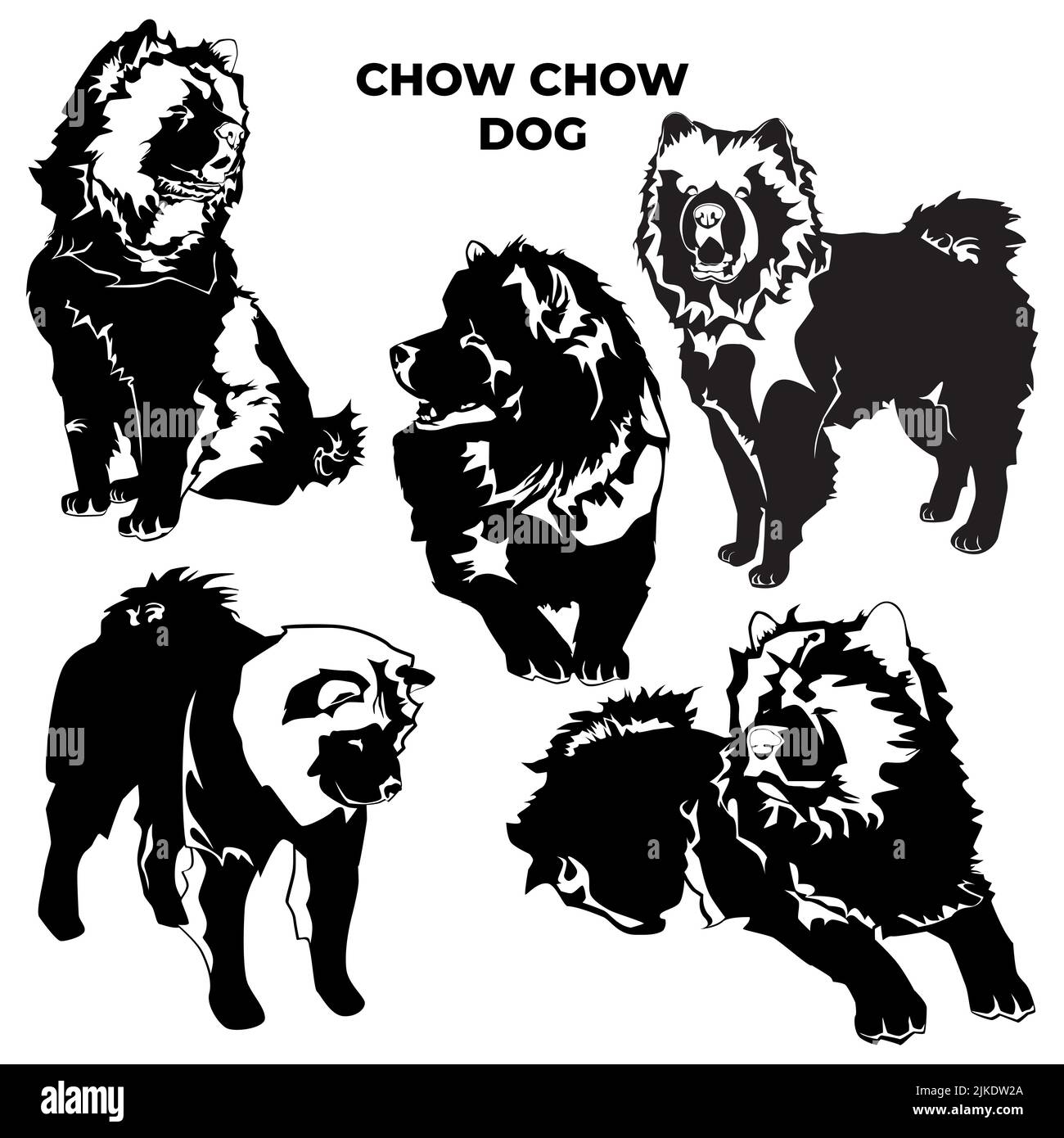 Chow chow dog black silhouettes, vector illustration Stock Vector Image ...