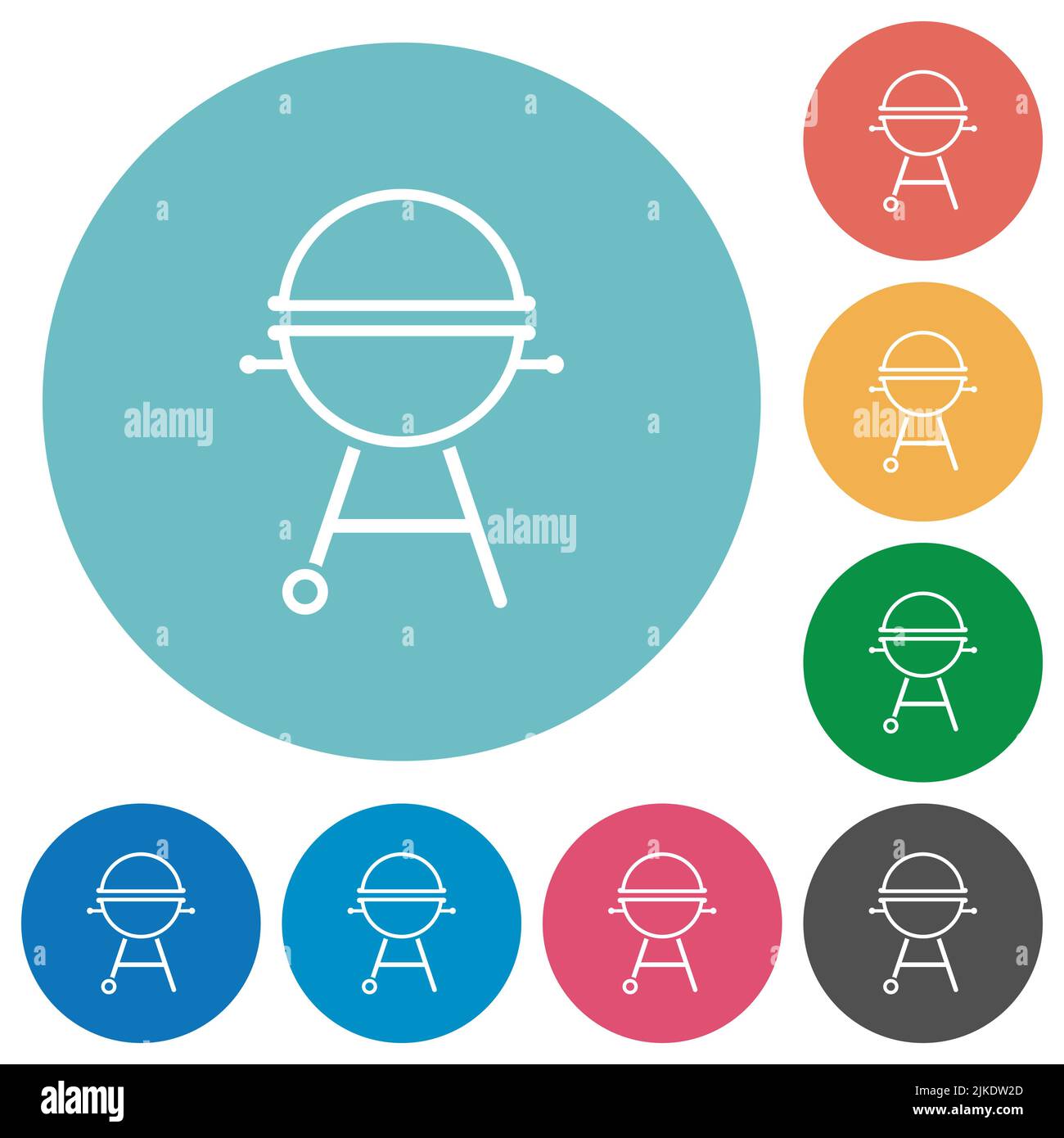 Barbecue Grill With Cover Outline Flat White Icons On Round Color