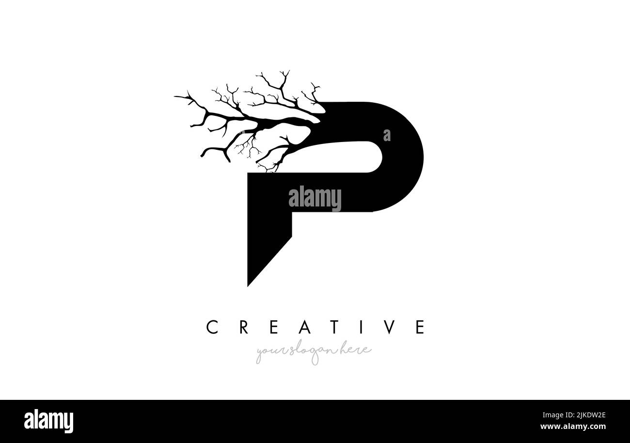 Letter P Design Logo with Creative Tree Branch. P Letter Tree Icon Logo ...